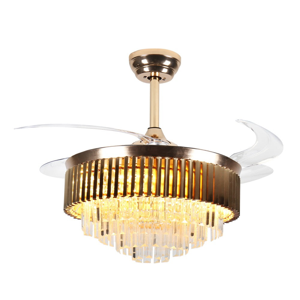 Windora Leontis 42" Gold Crystal Chandelier DC Ceiling Fan w/ 3CCT LED — Eli & Co. Lighting